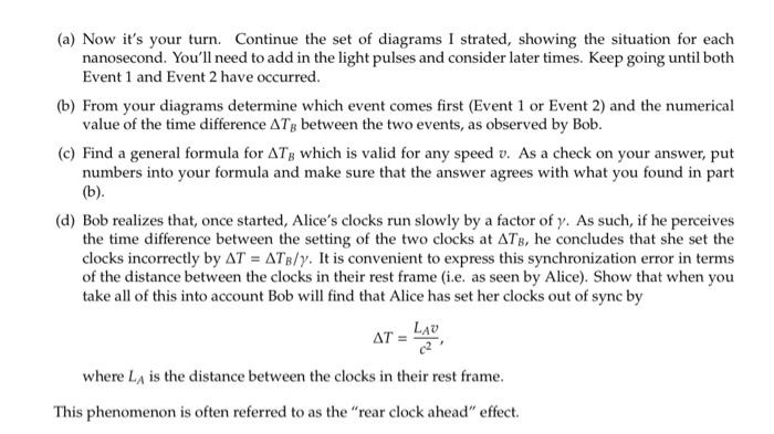 Solved Alice wants to synchronize the clocks at the front | Chegg.com