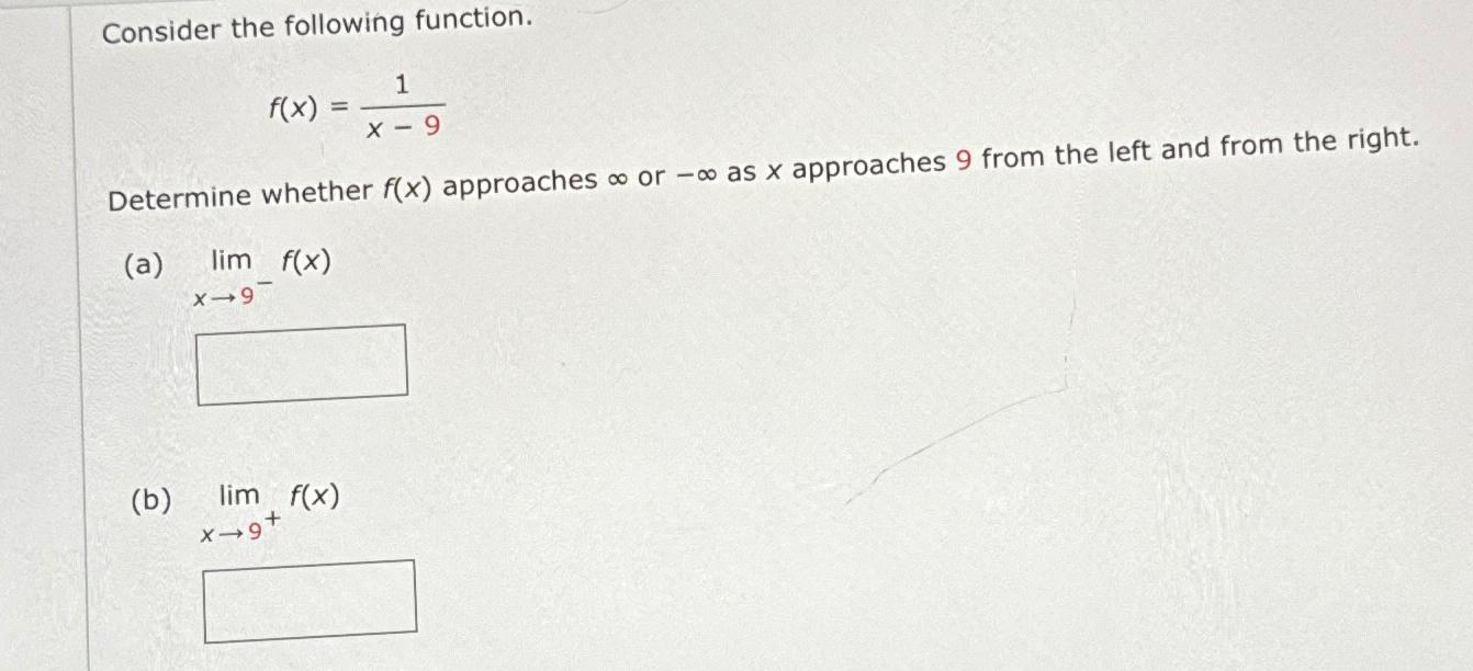 Solved Consider the following function.f(x)=1x-9Determine | Chegg.com