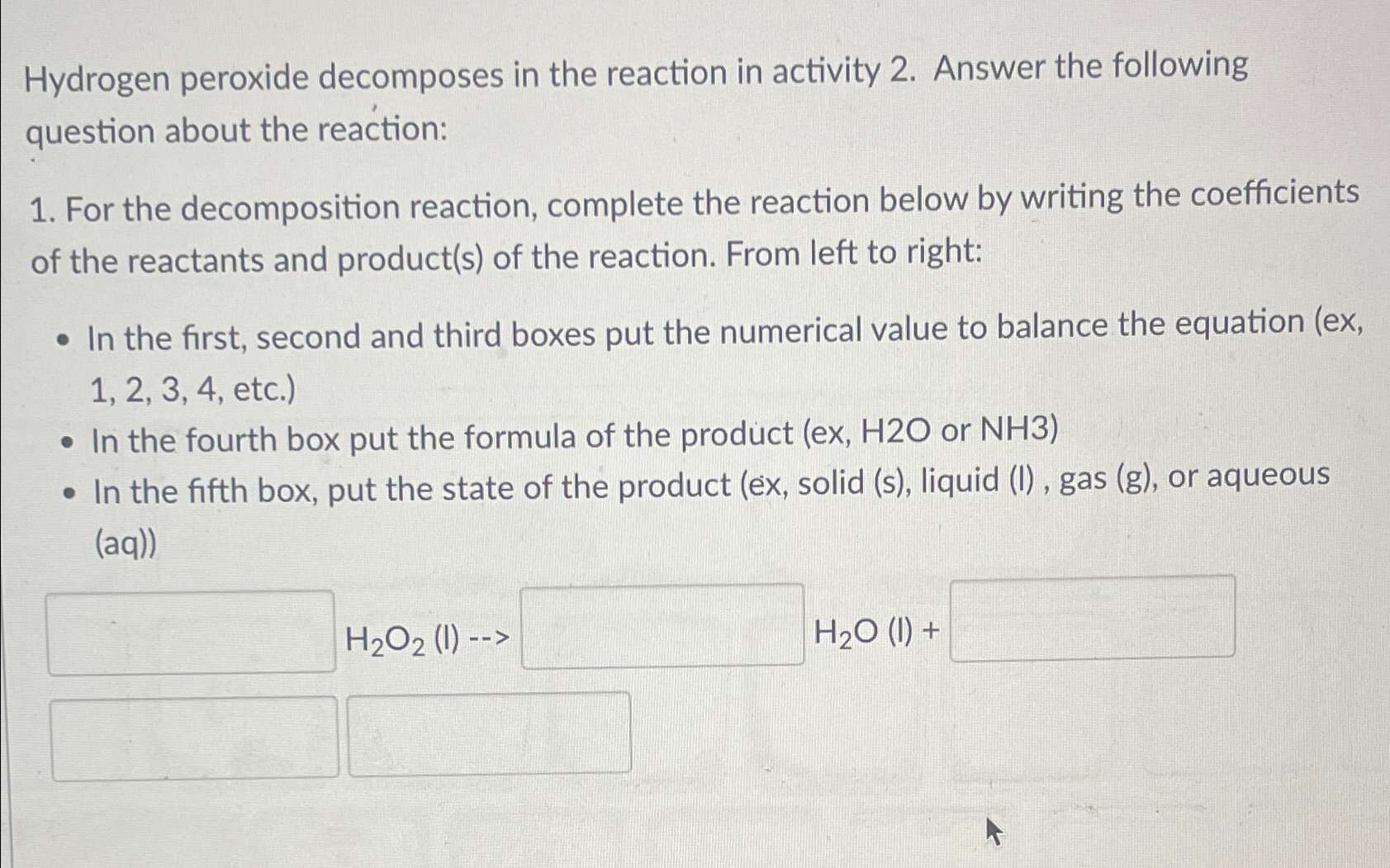 Solved Hydrogen peroxide decomposes in the reaction in | Chegg.com