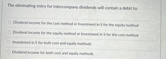 Solved The eliminating entry for intercompany dividends will | Chegg.com