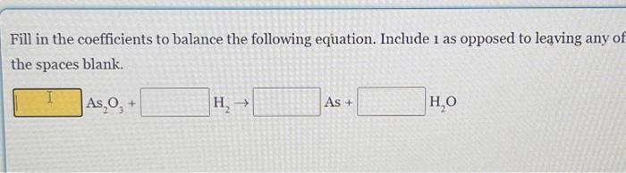 Solved Fill in the coefficients to balance the following | Chegg.com