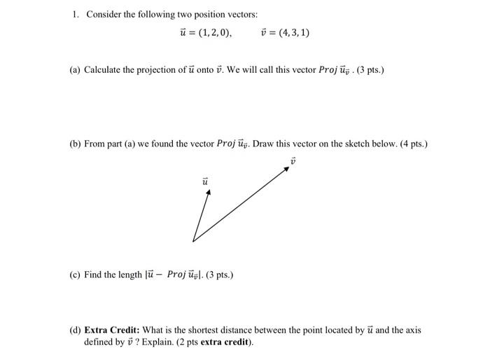 Solved 1. Consider the following two position vectors: ū = | Chegg.com