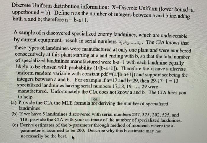 Solved Discrete Uniform distribution information: X-Discrete | Chegg.com