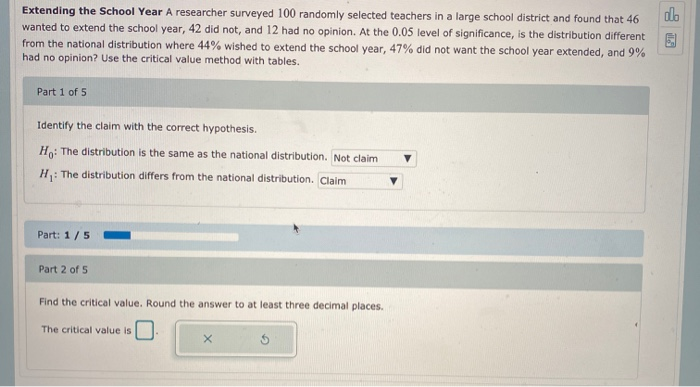 Solved ol. Extending the School Year A researcher surveyed | Chegg.com