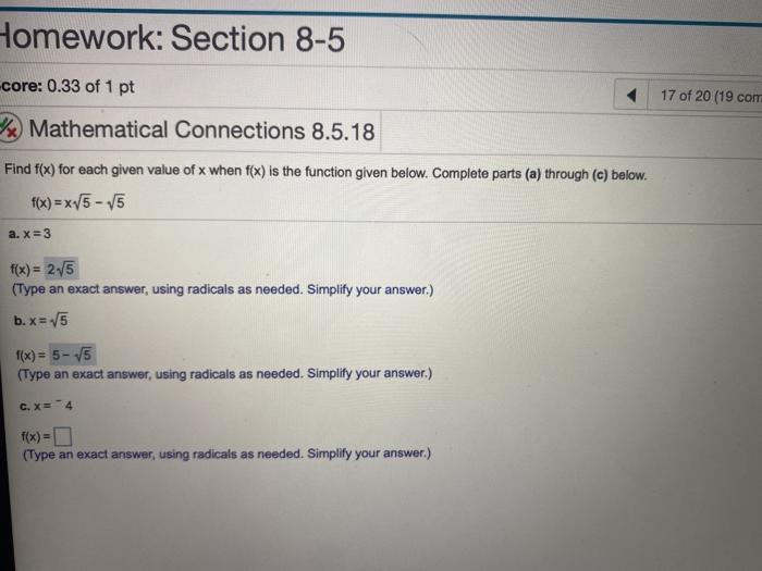 Solved Homework Section 8 5 Core 0 33 Of 1 Pt 17 Of 20