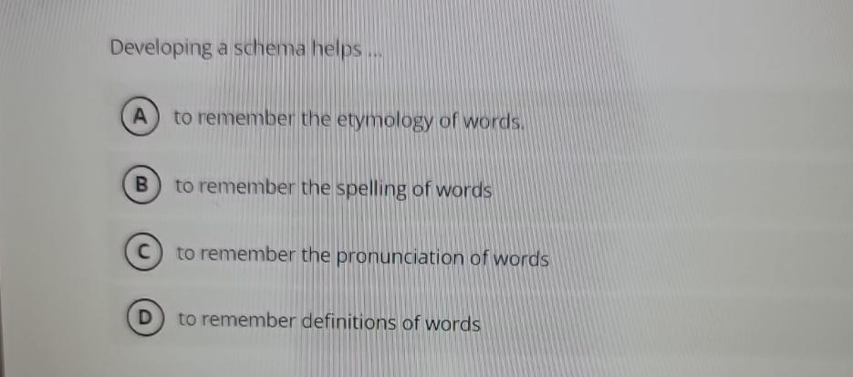 Solved Developing a schema helps ...to remember the | Chegg.com