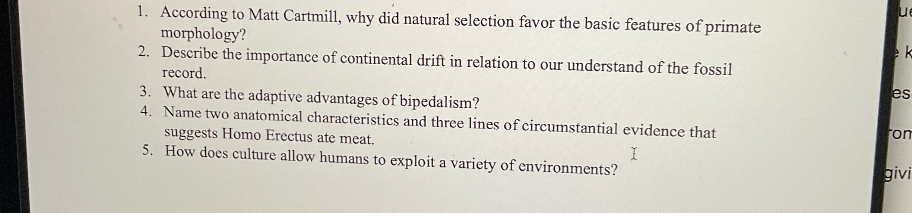 Solved According to Matt Cartmill, why did natural selection | Chegg.com