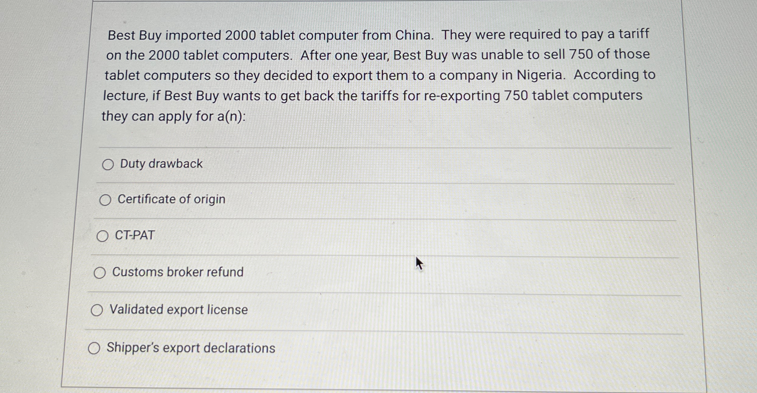 Solved Best Buy imported 2000 ﻿tablet computer from China. | Chegg.com