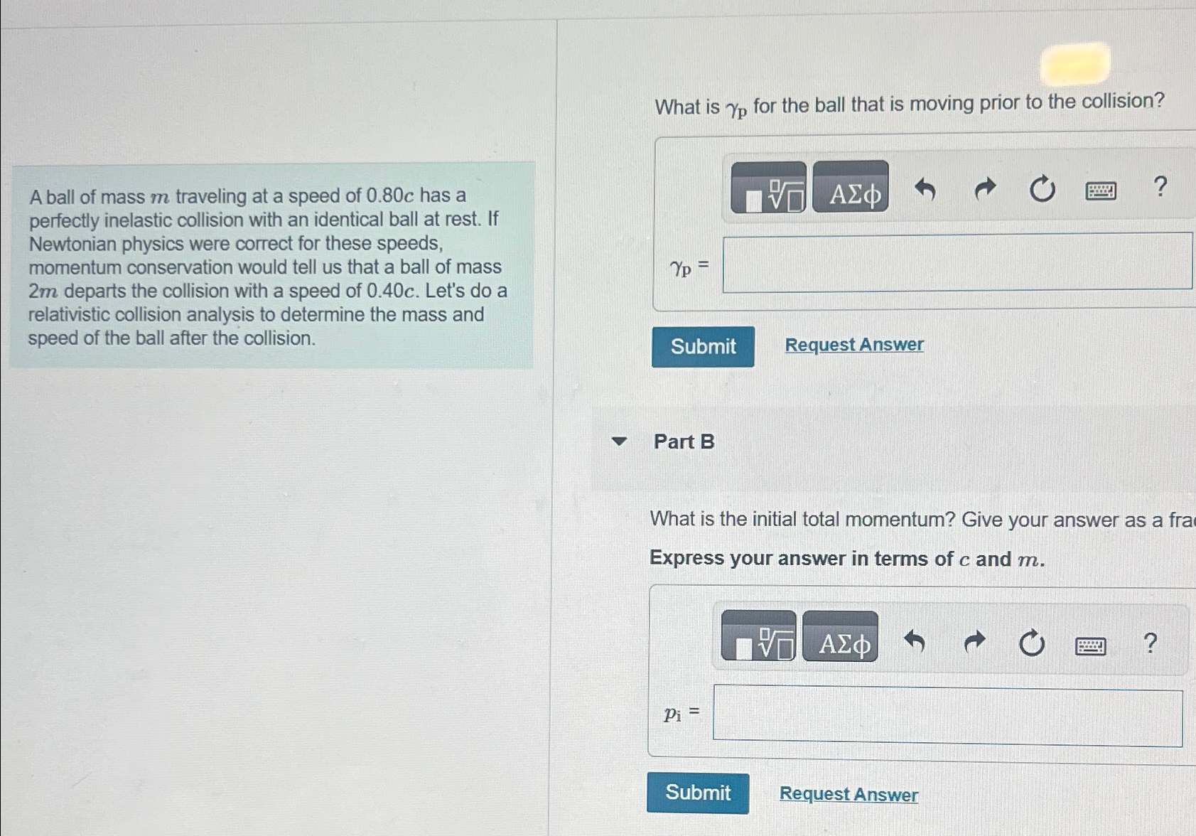 Solved A ball of mass m traveling at a speed of 0.80c has a | Chegg.com