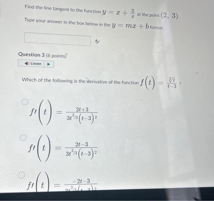 Solved Find the line tangent to the function y=x+x2 at the | Chegg.com