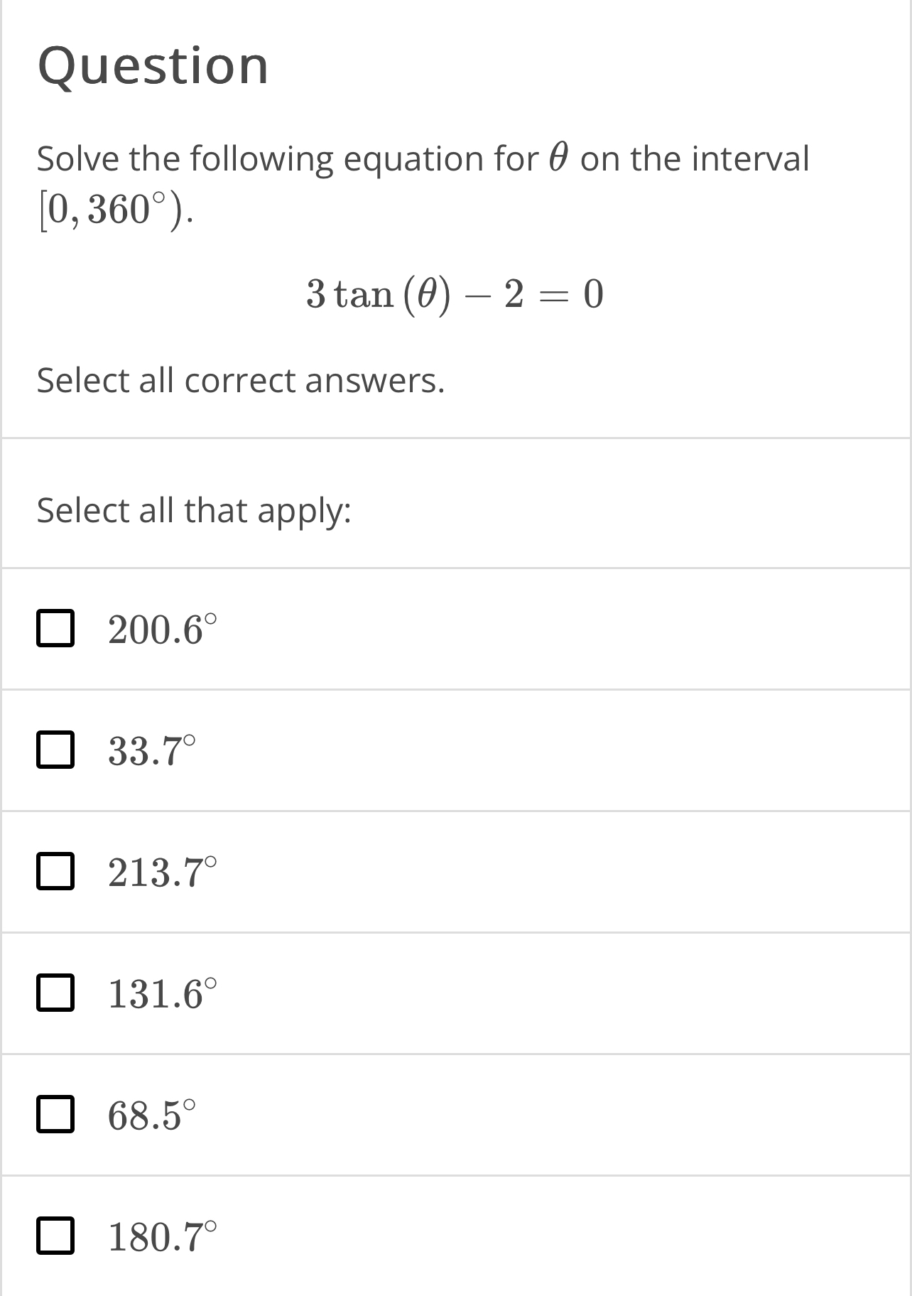 Solved QuestionSolve the following equation for θ ﻿on the | Chegg.com