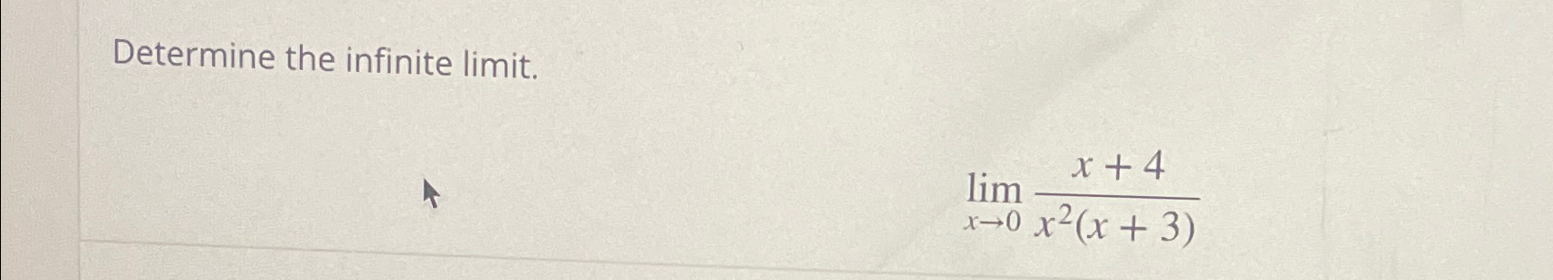 Solved Determine the infinite limit.limx→0x+4x2(x+3) | Chegg.com