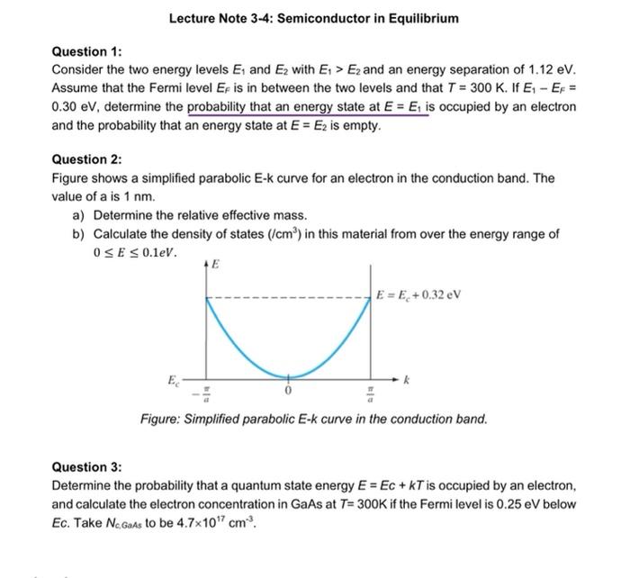 Solved Question 1: Consider the two energy levels E1 and E2 | Chegg.com