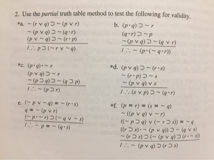 2. Use the partial truth table method to test the | Chegg.com