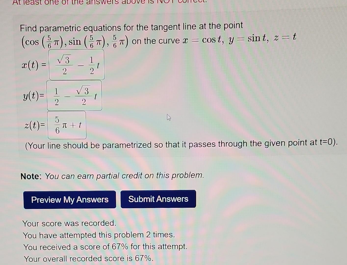 Solved Find parametric equations for the tangent line at the | Chegg.com