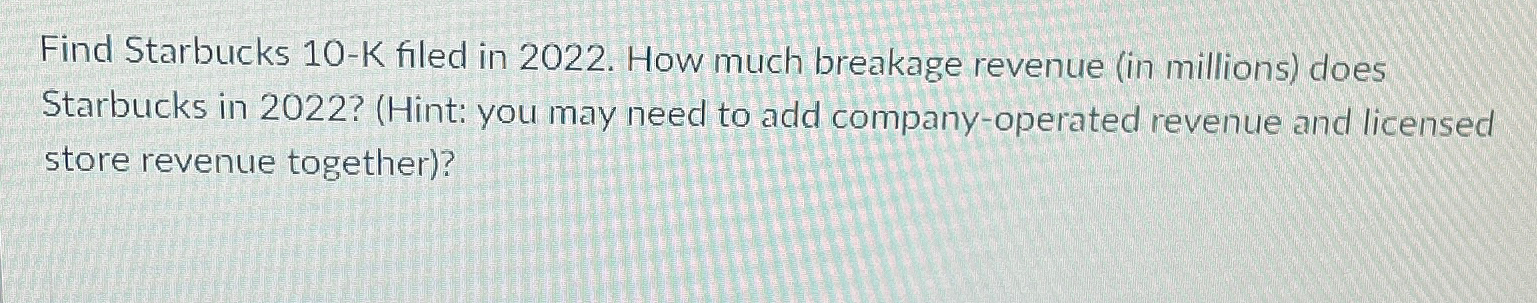 Solved Find Starbucks 10-K filed in 2022. ﻿How much breakage | Chegg.com