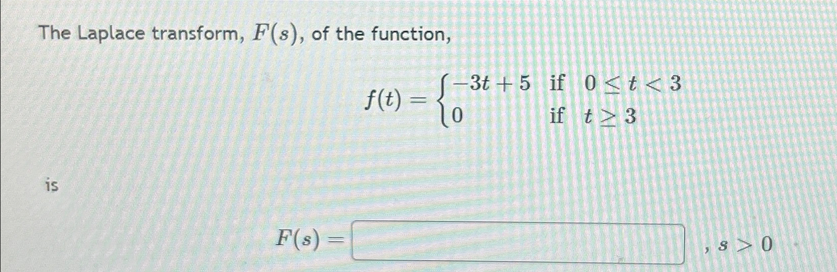 Solved The Laplace transform, F(s), ﻿of the | Chegg.com