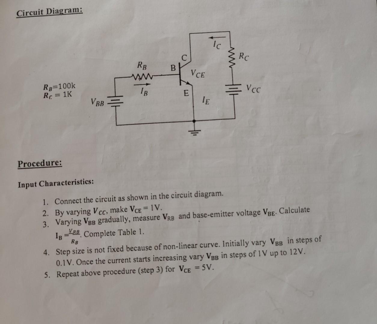 Solved Circuit Diagram: Procedure: Input Characteristics: 1. | Chegg.com