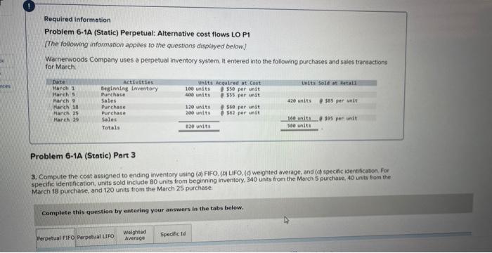 Solved Required information Problem 6-1A (Static) Perpetual: | Chegg.com