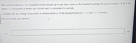 Solved The vertical velocity v ﻿of a baseball sossed straigh | Chegg.com