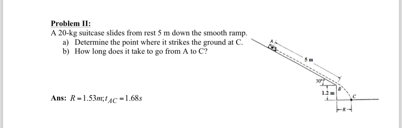 Solved Problem II:A 20-kg ﻿suitcase slides from rest 5m | Chegg.com