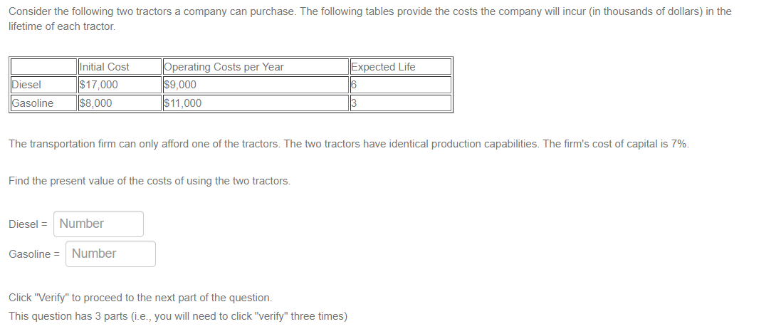 Solved Consider the following two tractors a company can | Chegg.com