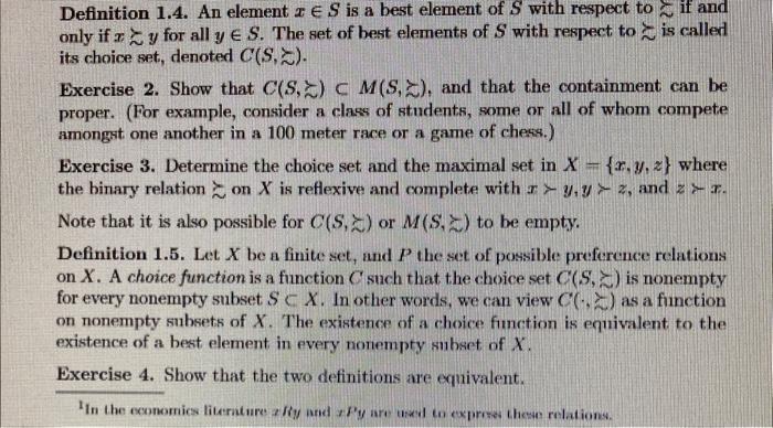 Solved Definition 1.4. An element x∈S is a best element of S | Chegg.com