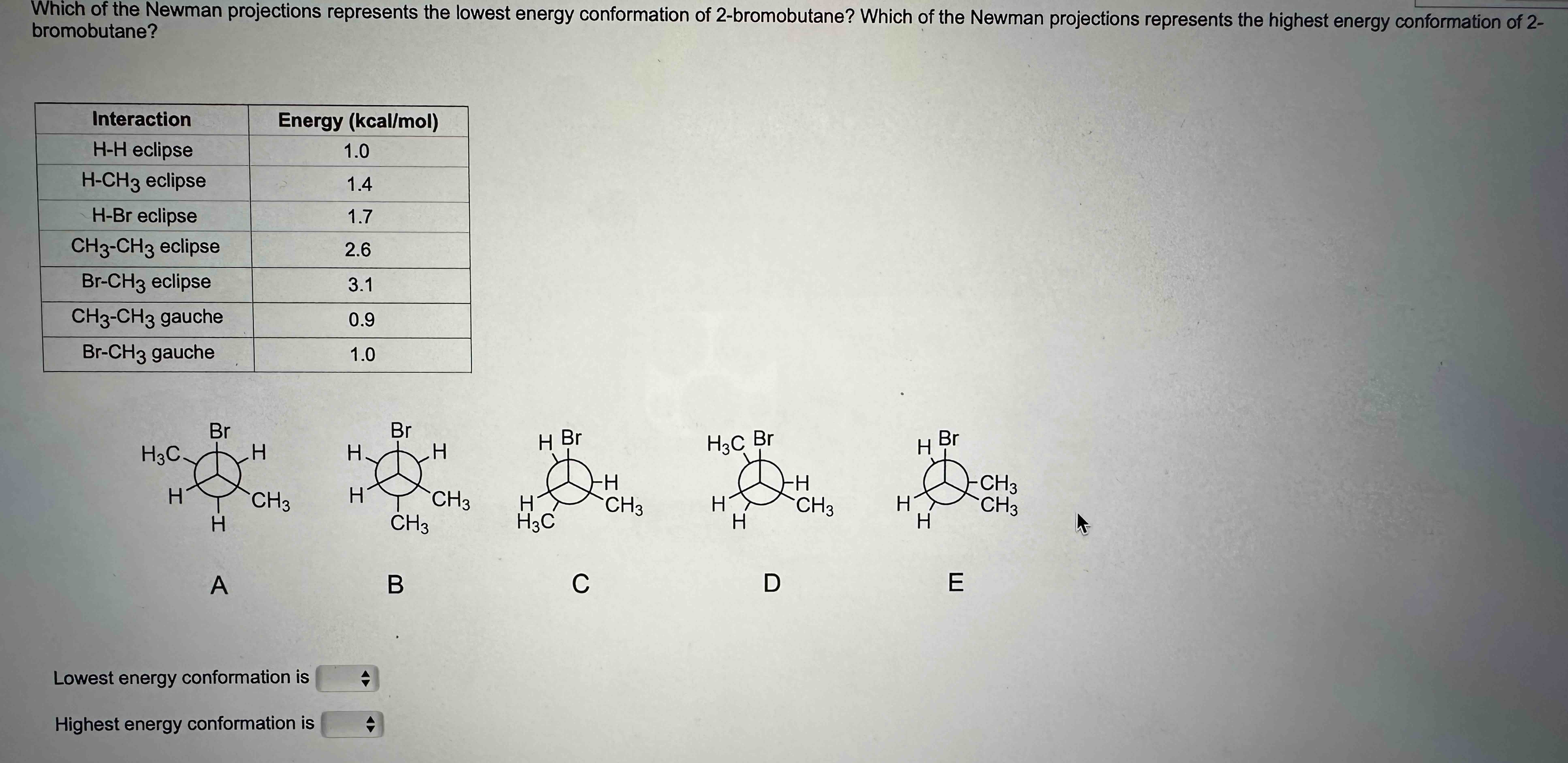 Solved Which of the Newman projections represents the lowest | Chegg.com