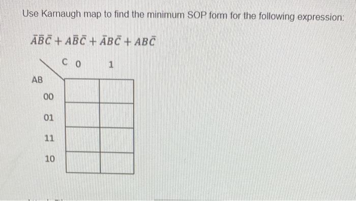 Solved Use Karnaugh map to find the minimum SOP form for the | Chegg.com