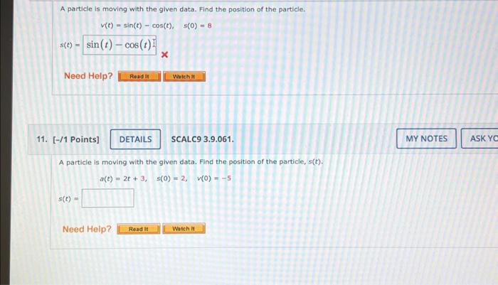 Solved A particle is moving with the given data. Find the | Chegg.com