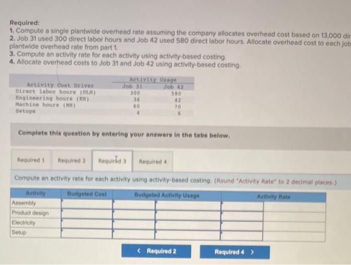 Solved Required: 1. Compute a single plantwide overhead rate | Chegg.com