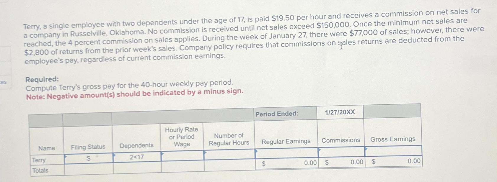 Solved Terry, a single employee with two dependents under | Chegg.com