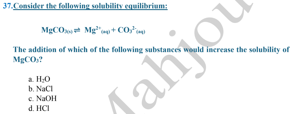 Solved Consider the following solubility equilibrium:The | Chegg.com