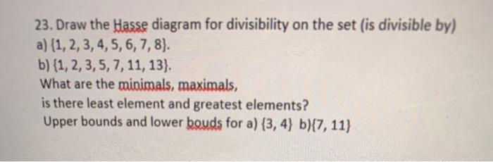 Solved 23. Draw the Hasse diagram for divisibility on the | Chegg.com