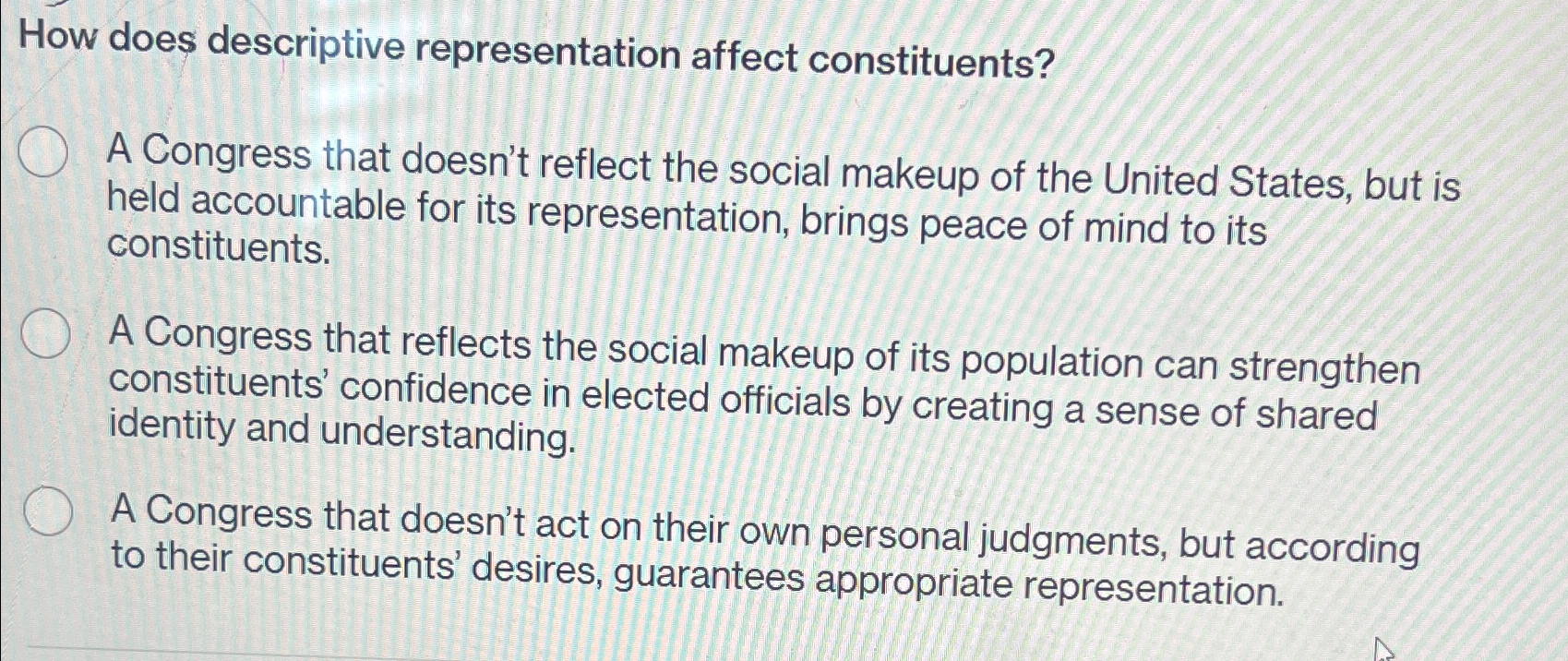 Solved How does descriptive representation affect | Chegg.com