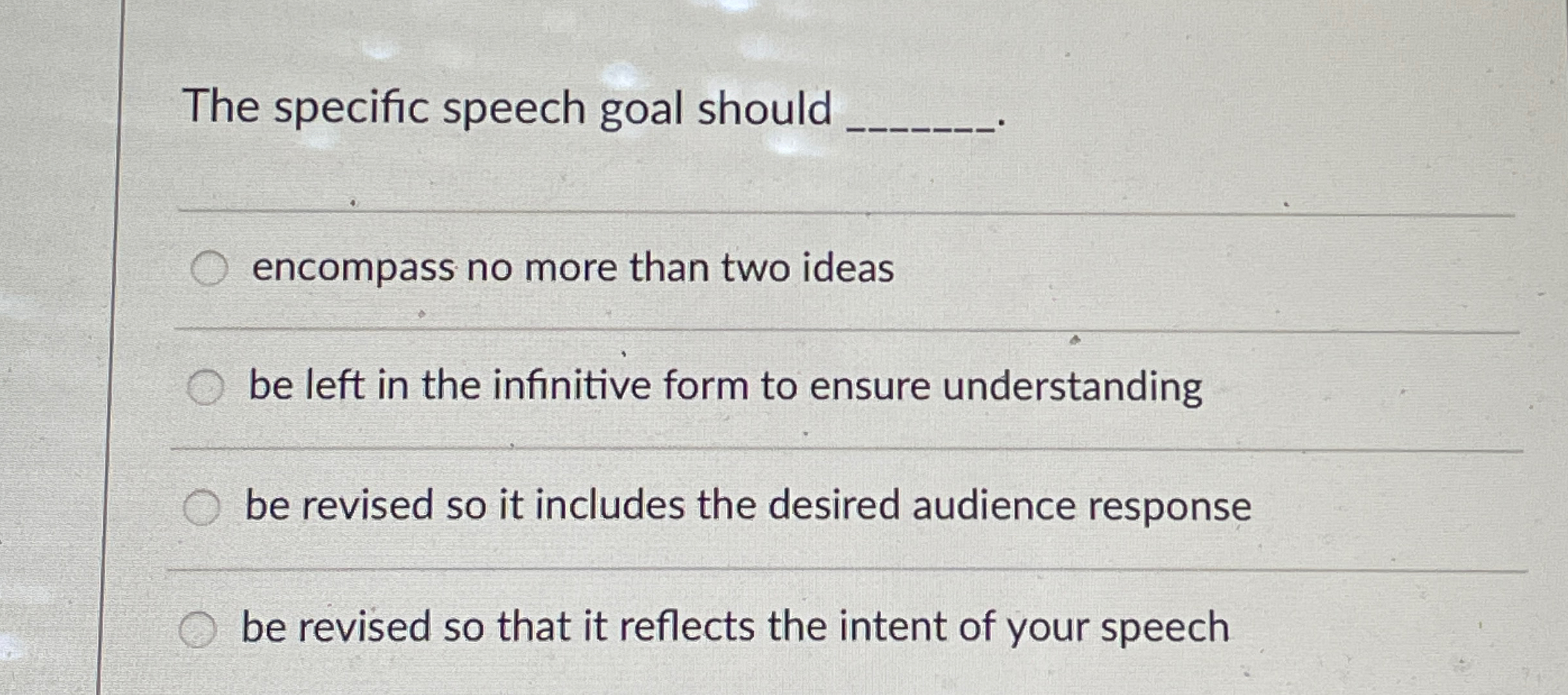 Solved The specific speech goal should q,q,encompass no more | Chegg.com