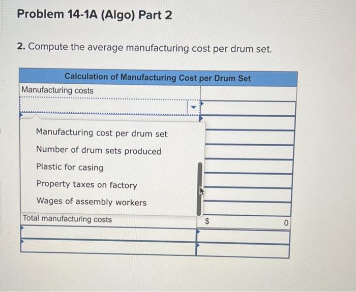 Solved Problem 14-1A (Algo) Classifying costs and computing | Chegg.com