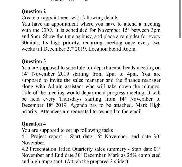 Solved Question 2 Create an appointment with following | Chegg.com