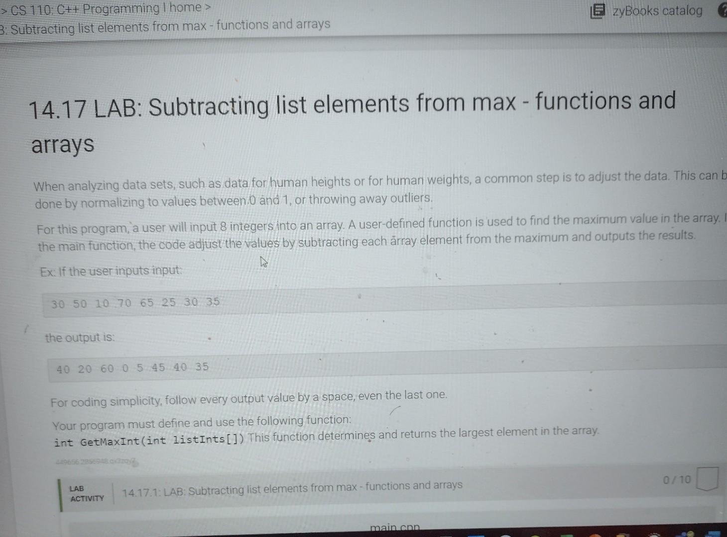 Solved 14 17 LAB Subtracting List Elements From Chegg