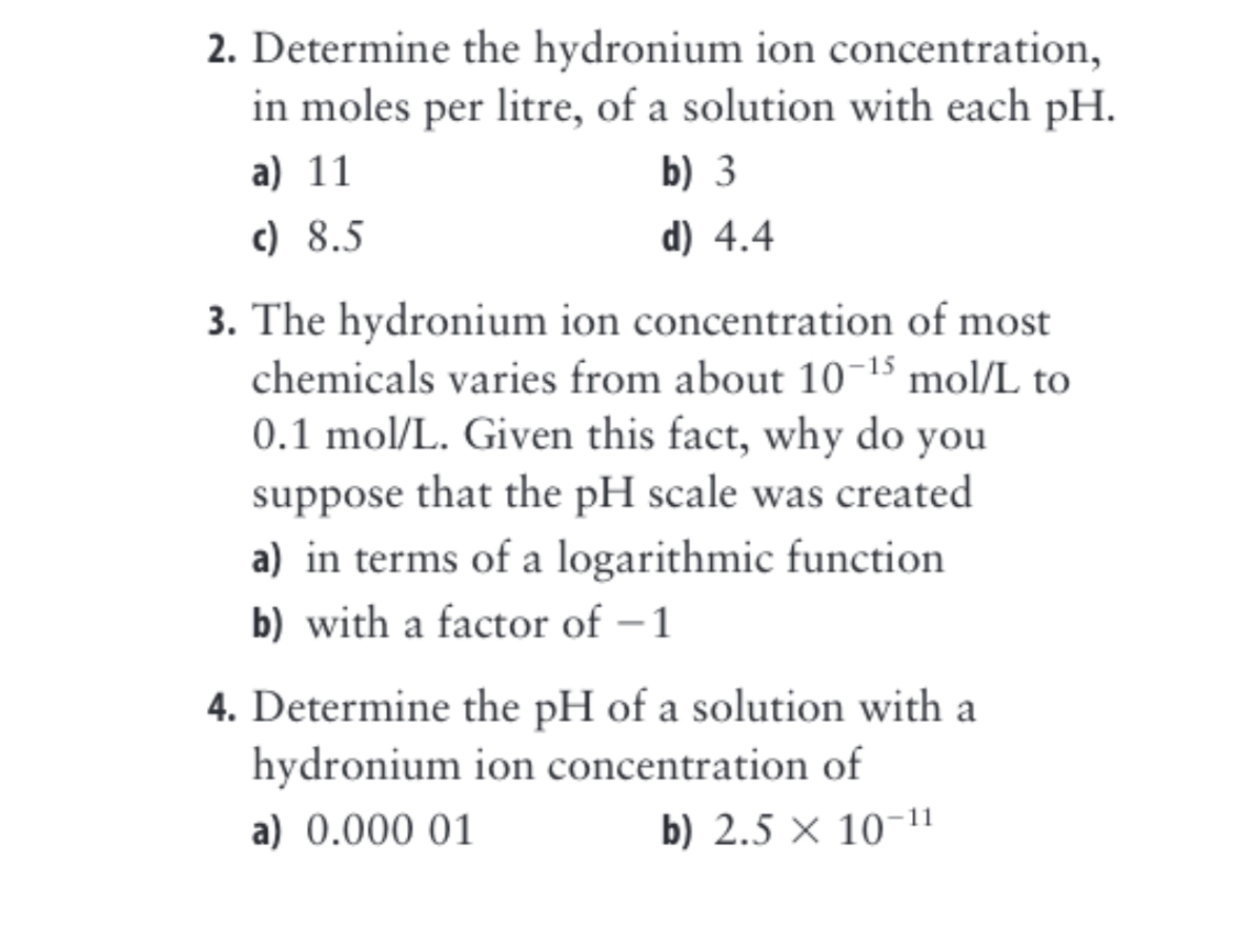 Solved Determine the hydronium ion concentration, in moles | Chegg.com