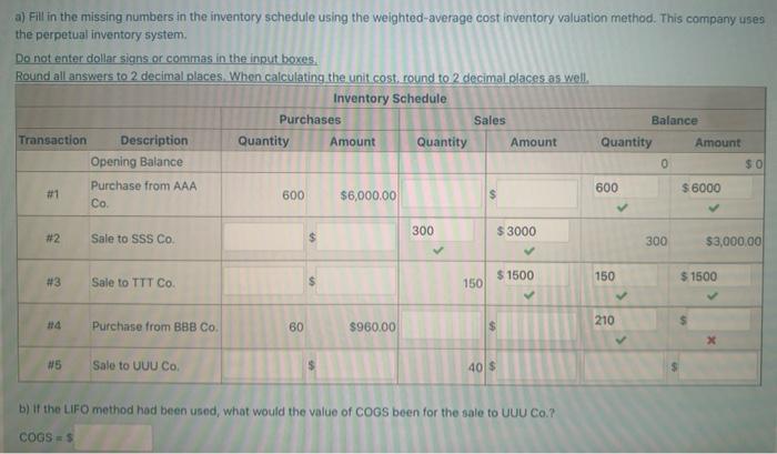 Solved a) Fill in the missing numbers in the inventory | Chegg.com