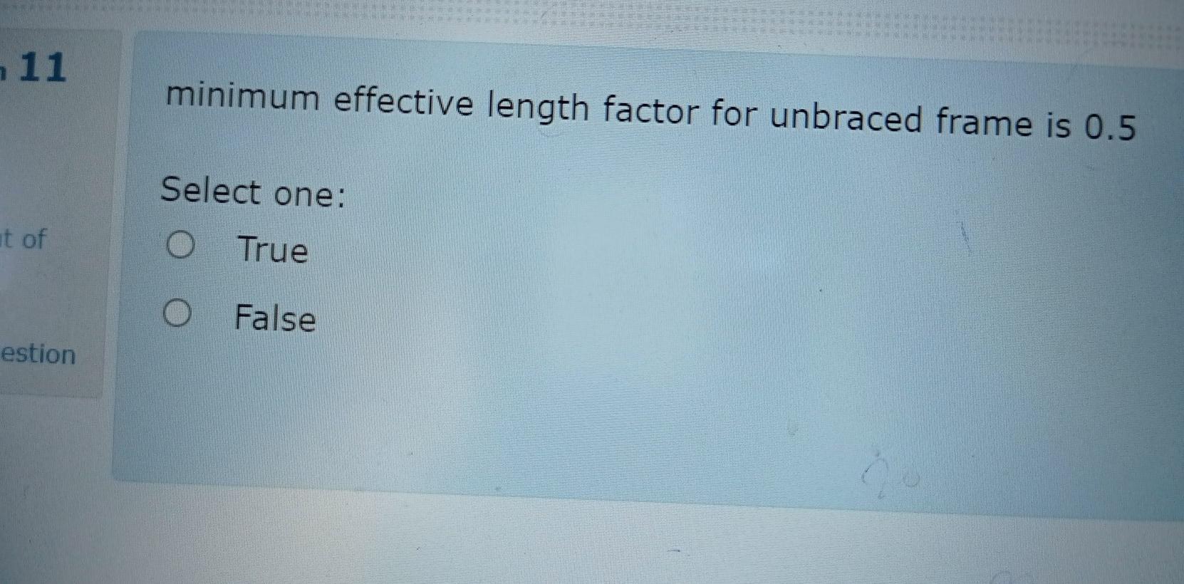 Solved 11 minimum effective length factor for unbraced frame | Chegg.com