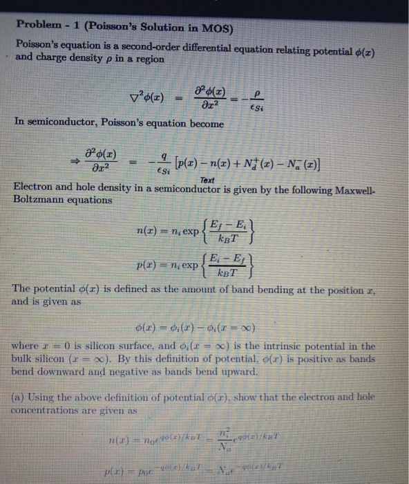 Problem - 1 (Poisson's Solution in MOS) Poisson's | Chegg.com