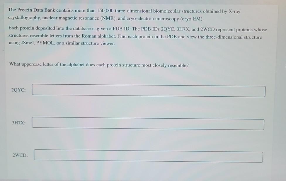 Solved The Protein Data Bank contains more than 150,000 | Chegg.com