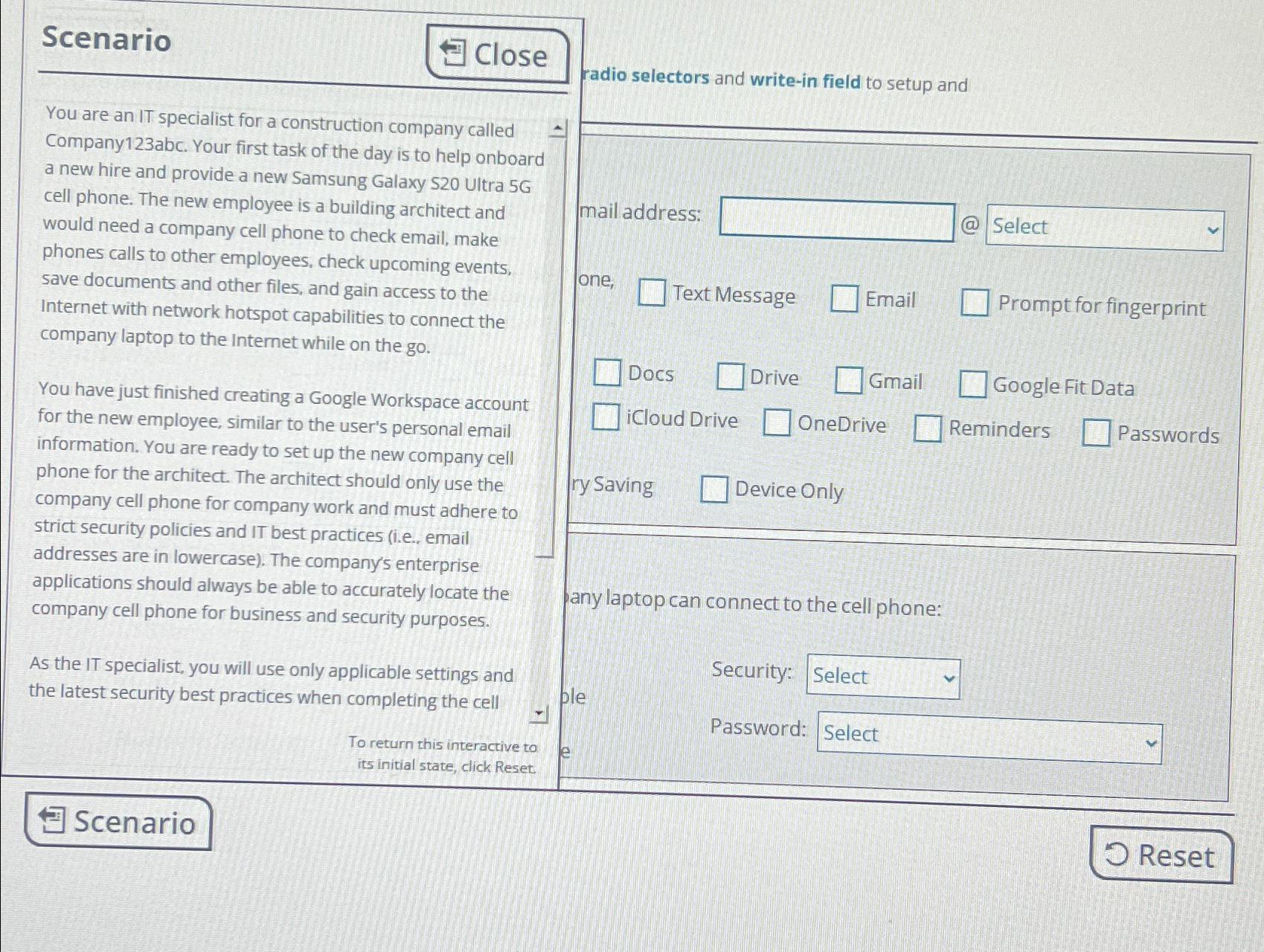 Solved Scenario radio selectors and write-in field to setup | Chegg.com