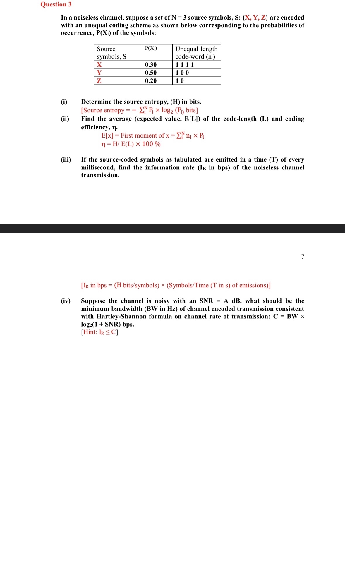 Solved Question 3In a noiseless channel, suppose a set of | Chegg.com