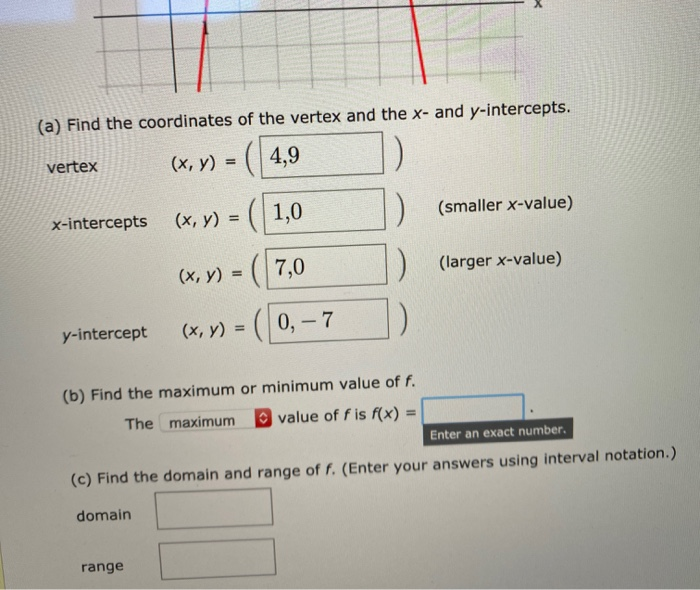 Solved х (a) Find the coordinates of the vertex and the x- | Chegg.com