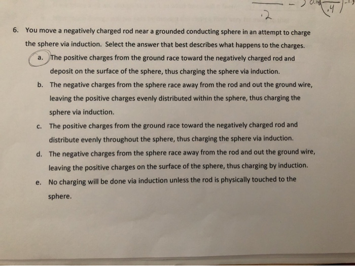 Solved 6. You move a negatively charged rod near a grounded | Chegg.com