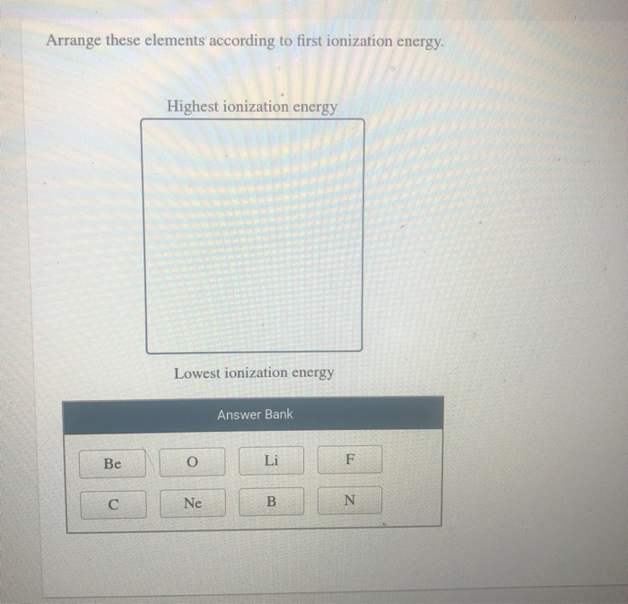 Solved Arrange these elements according to first ionization | Chegg.com