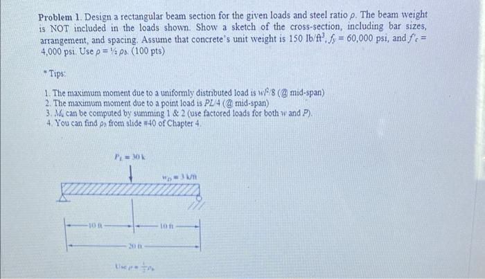 Solved Problem 1 Design A Rectangular Beam Section For The